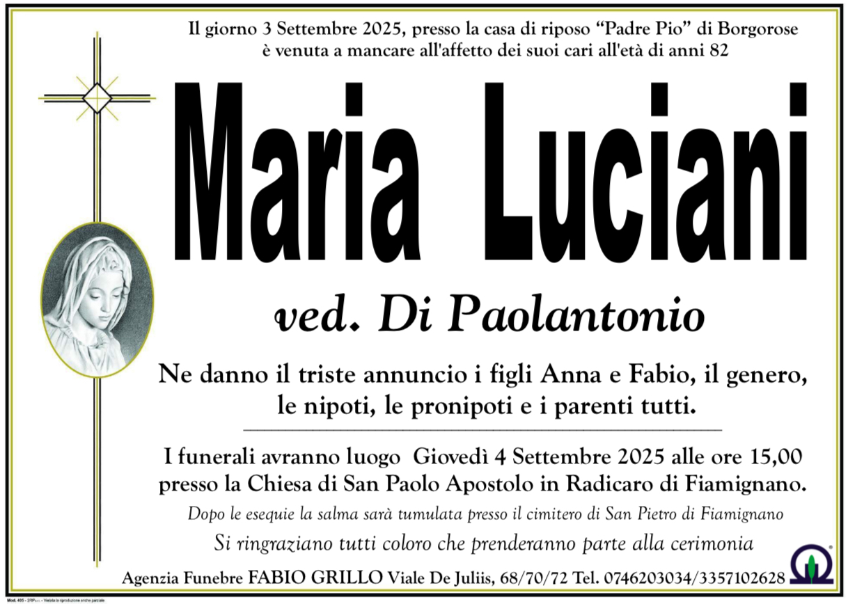 Maria Luciani - Agenzia Funebre Grillo Fabio - Rieti